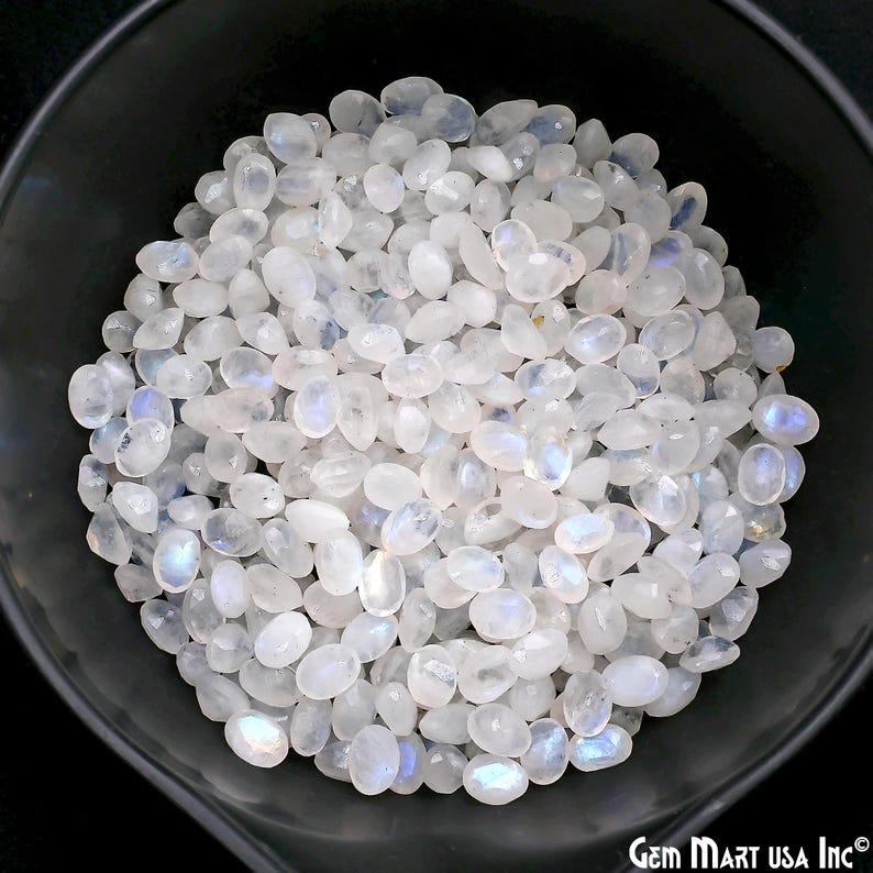 10-piece Lot Natural Rainbow Moonstone Oval Cut Faceted Gemstone, Blue ...