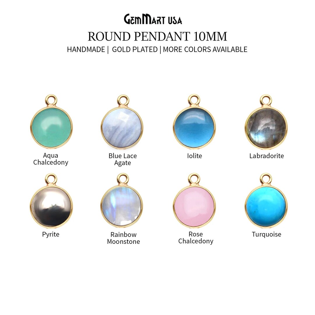 Round Gold Bezel Pendant 10mm Gold Plated Charm Single Loop Necklace ...