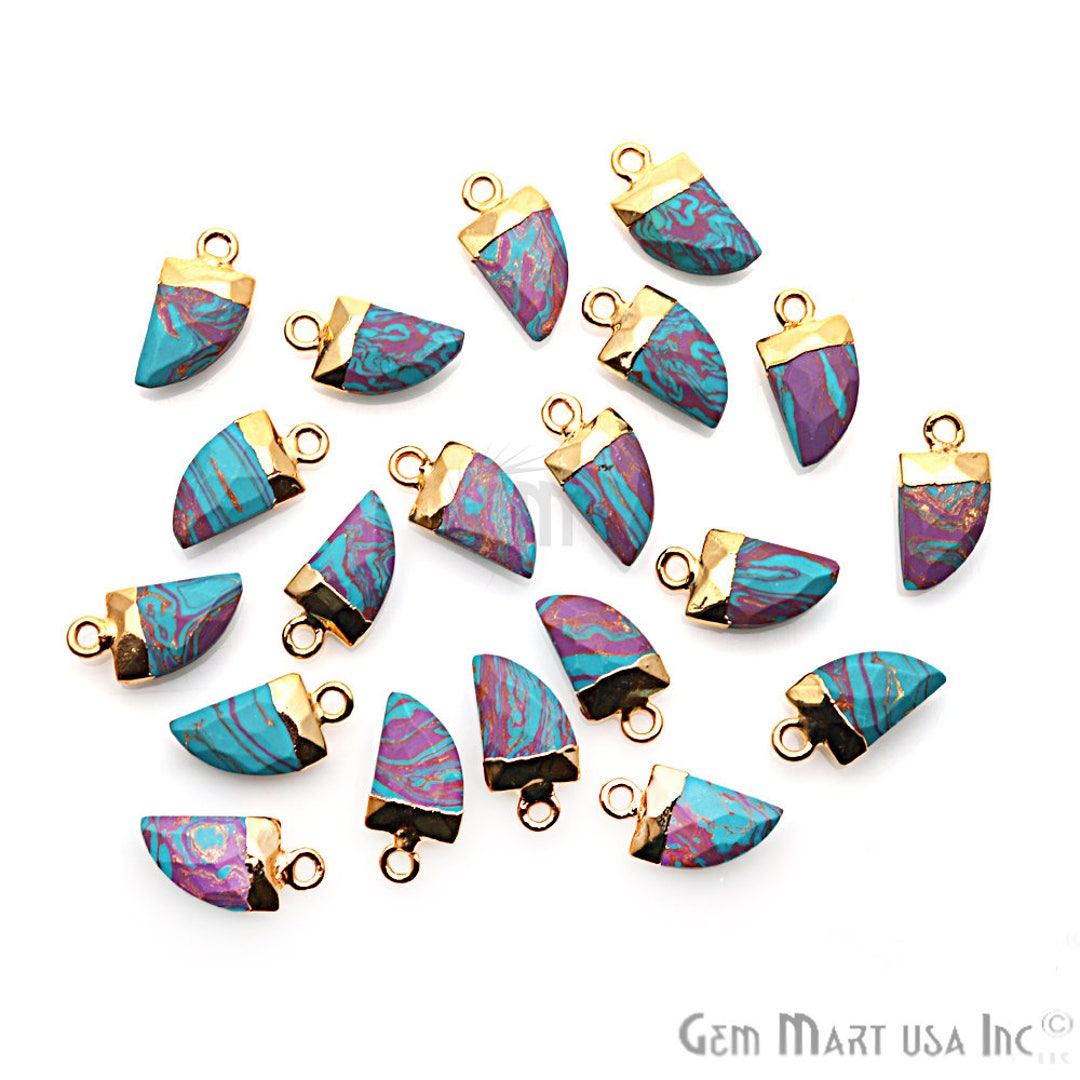 Purple Jasper Connector, Gold Electroplated Pendant, Tiger Nail Shape ...