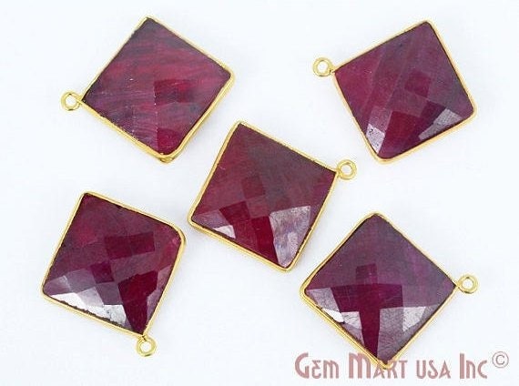 Natural Ruby Square Shape Bezel Connector Gold Plated | Etsy