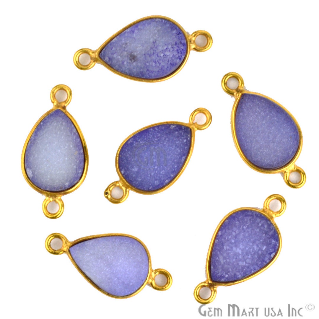 Purple Color Druzy, Bezel Pears Shape Connector, 8x12mm Pears 24K Gold ...