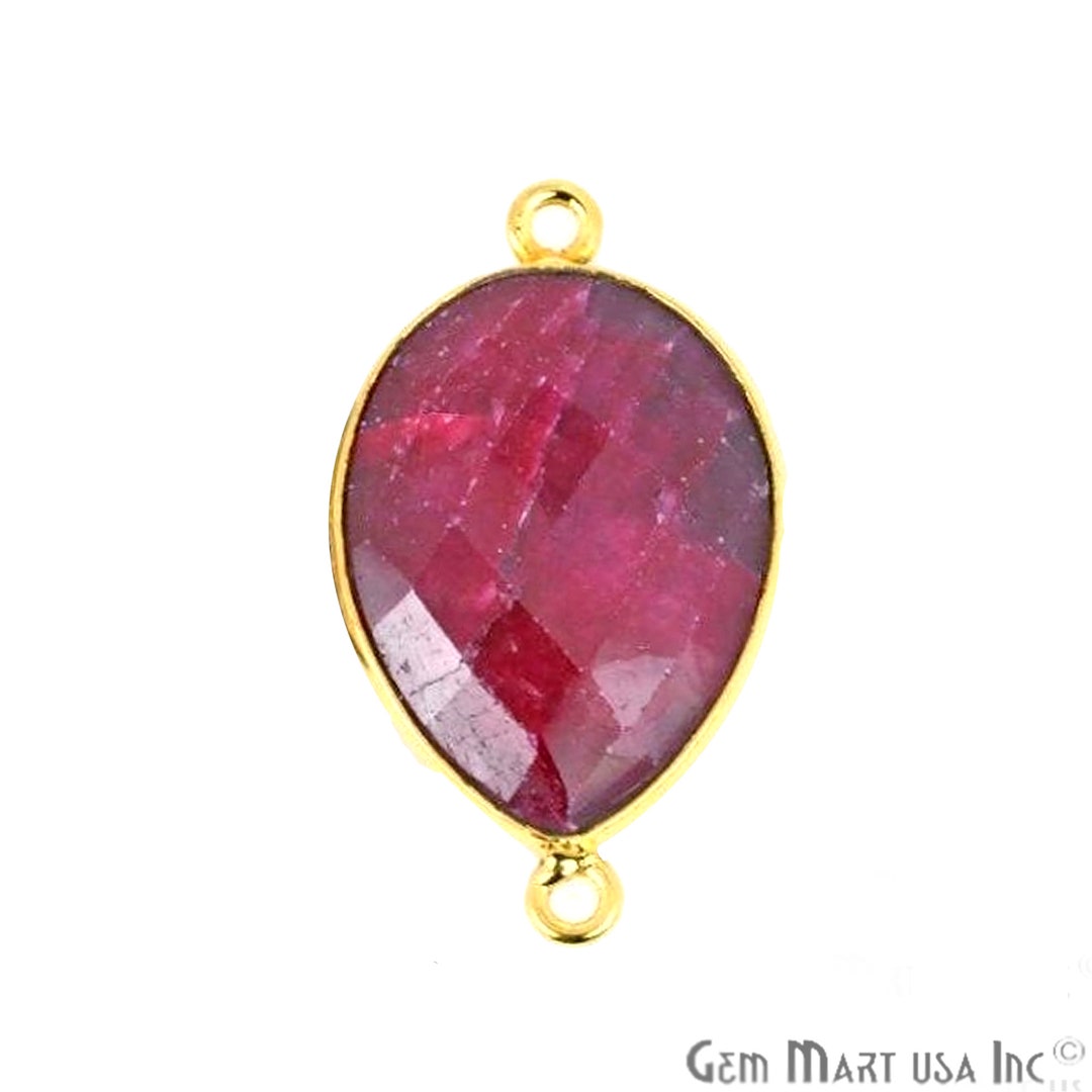 Natural Ruby, Bezel Pears Shape Connector, 15x20mm Pears 24k Gold ...