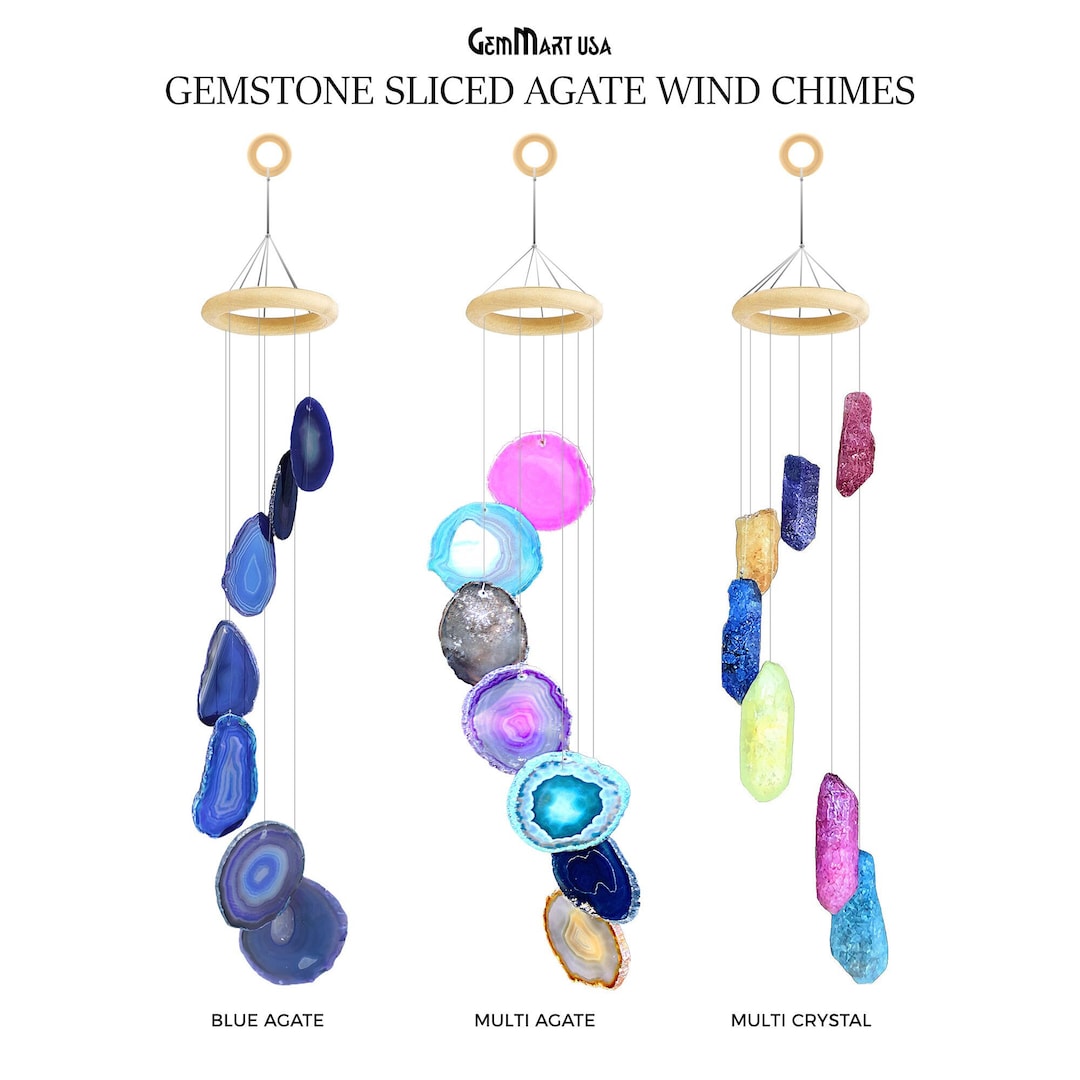 Gemstone Sliced Agate Wind Chimes, Agate Slice Wind Chimes, Home Decor ...