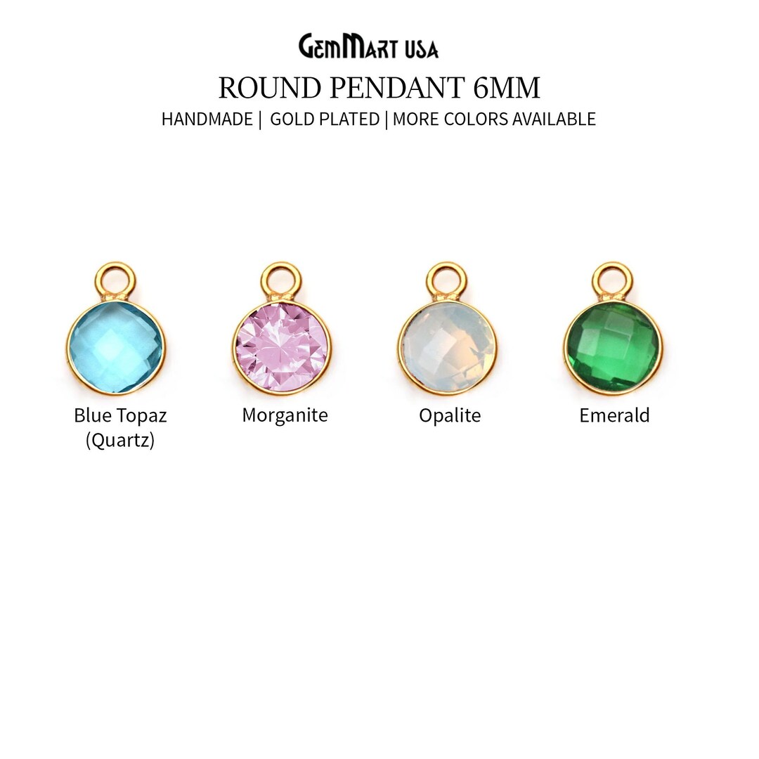 Round Gold Bezel Pendant 6mm 24k Gold Plated Charm Single Loop Necklace ...