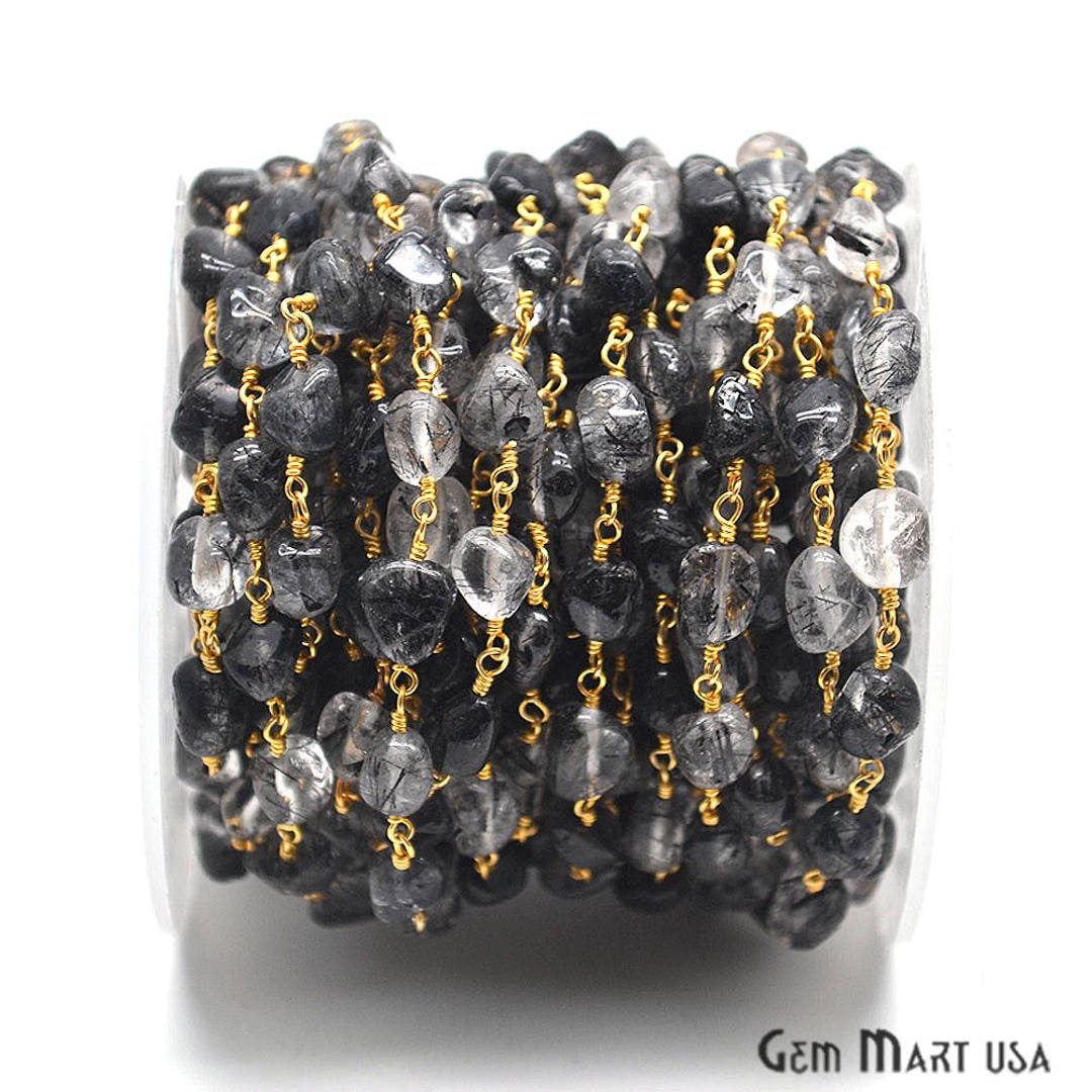 Rutilated Rosary Chain, Rondelle Beads Chain, Gold Plated Chain ...