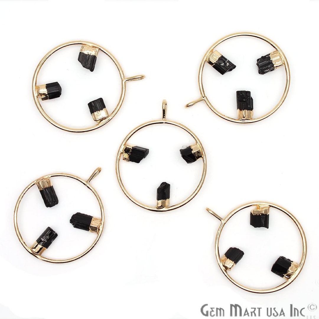 Black Tourmaline Pendant, Triple Point Gold Necklace, Birthstone Gold ...