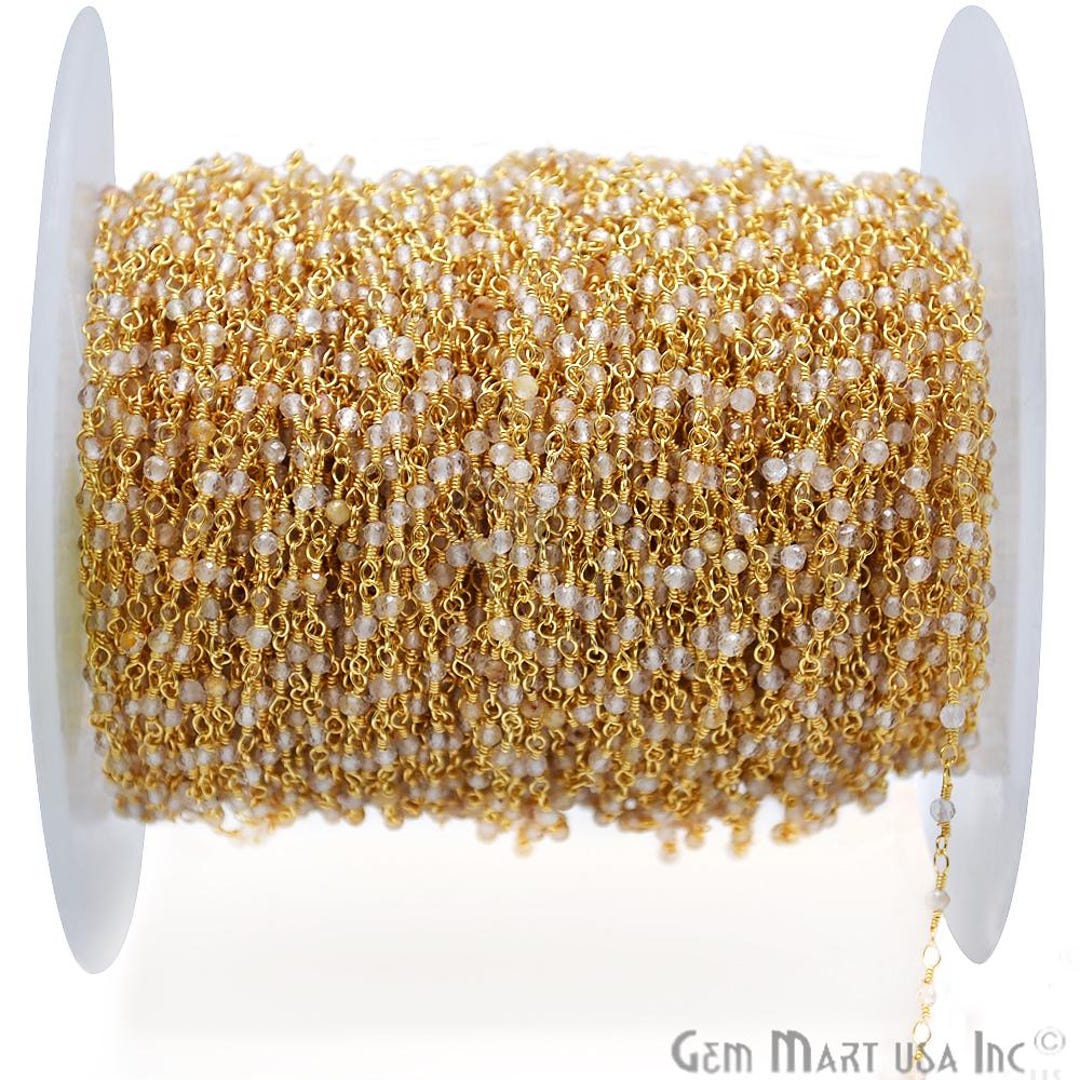 2-2.5mm Crystal Round Faceted Bead Gold Plated Handmade Rosary Chain by ...