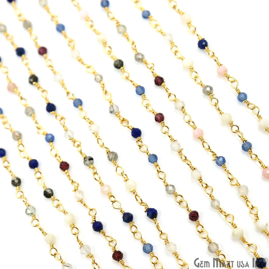 Multi Colour Stone Chain, Rosary Chain, Faceted Bead Chain, Tiny Beads ...