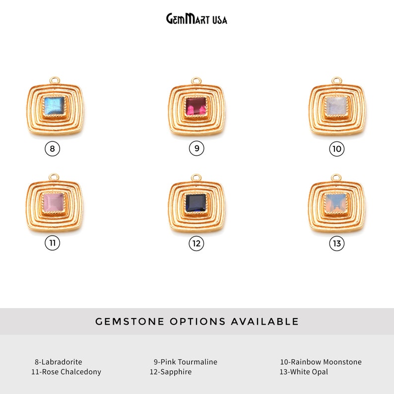 Gemstone Rectangle Necklace Pendant 22x19mm Gold Plated - Etsy