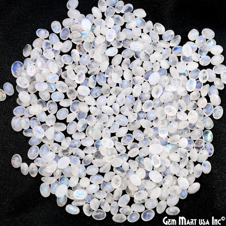 10-piece Lot Natural Rainbow Moonstone Oval Cut Faceted Gemstone, Blue ...