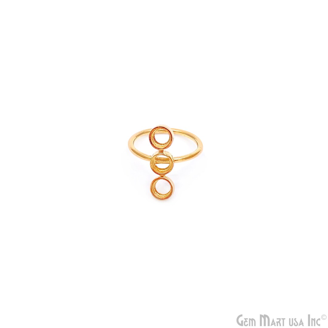 3-stone Round Bezel Cup Blank Ring, Gold Bezel Setting Open Ring, Blank ...