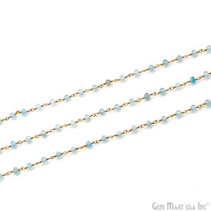 Light Blue Jade Chain, Rosary Chain, Gold Plated, Faceted Bead Chains ...