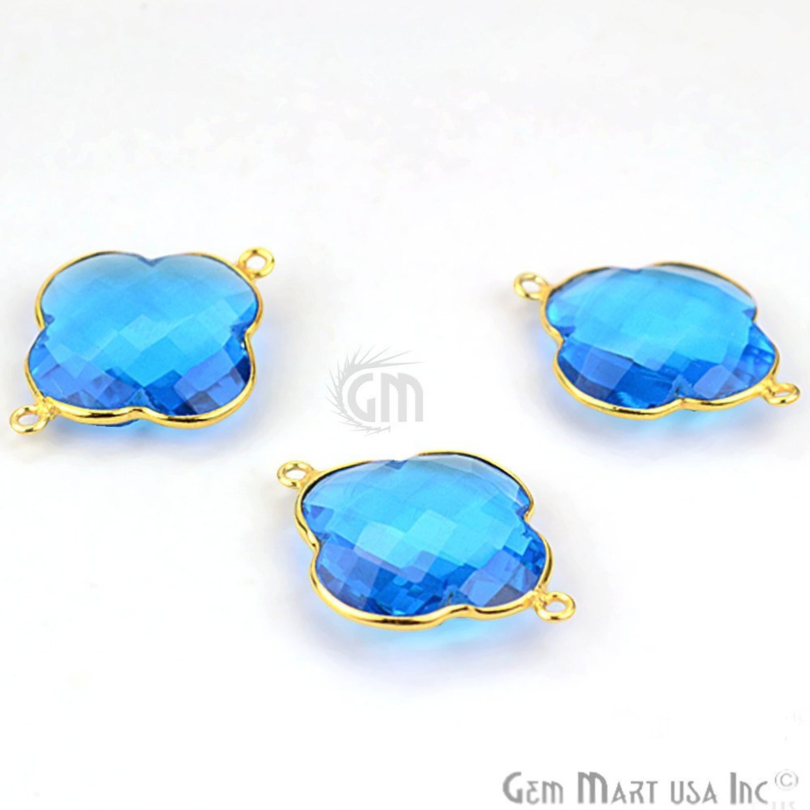 Swiss Blue Topaz Bezel Clover Shape Connector, 27x20mm Clover 24k Gold ...