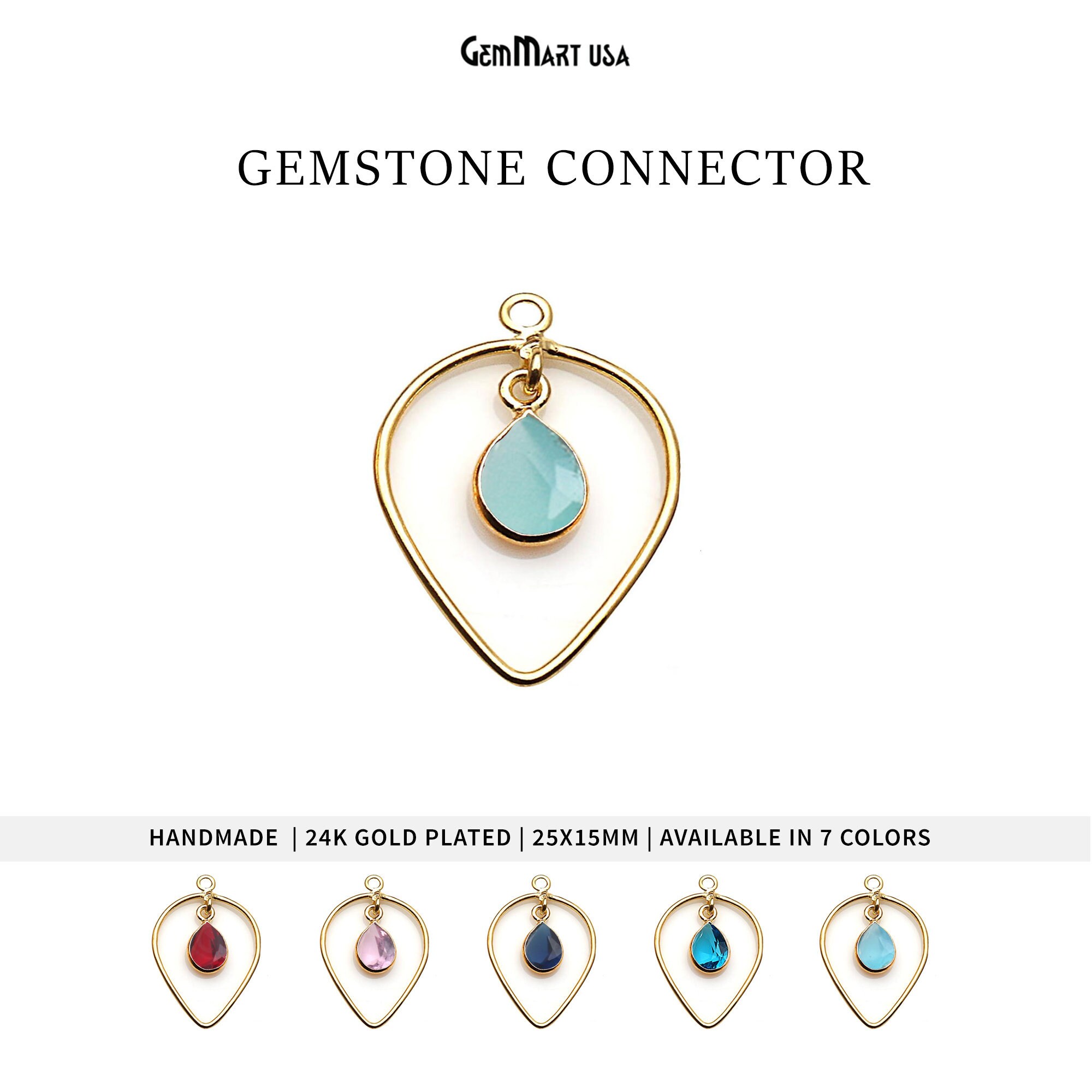 Pear Shape Gold Hoop Pear Gemstone Pendant, 25x15mm Gold Plated Faceted ...