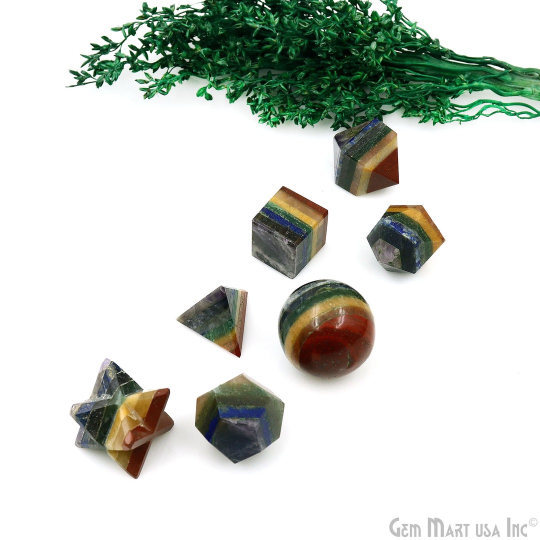 Platonic Sacred Geometry, 7 Chakra Healing Stone, 17-25mm Geometrical ...