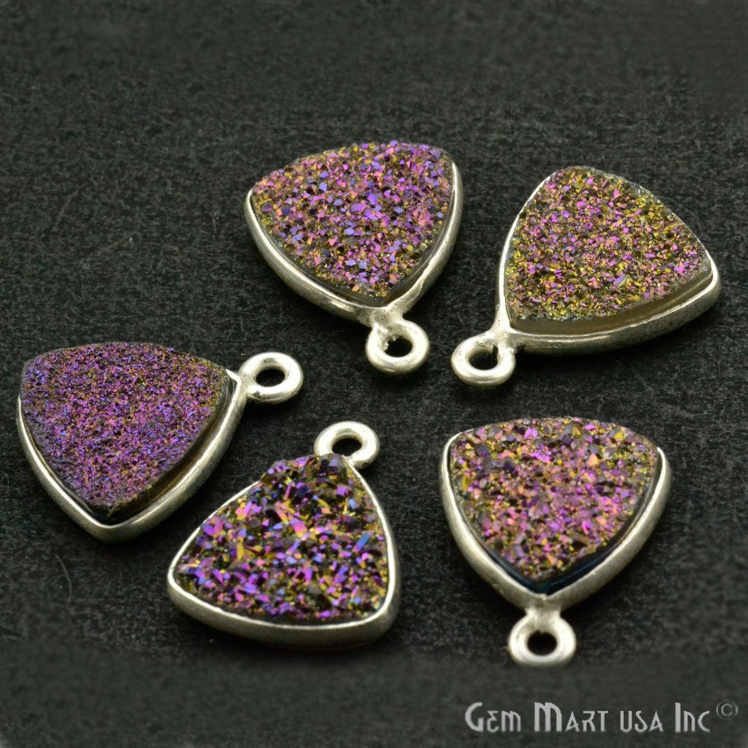 Purple Druzy Trillion Shape Bezel Connector, Silver Plated Connector ...