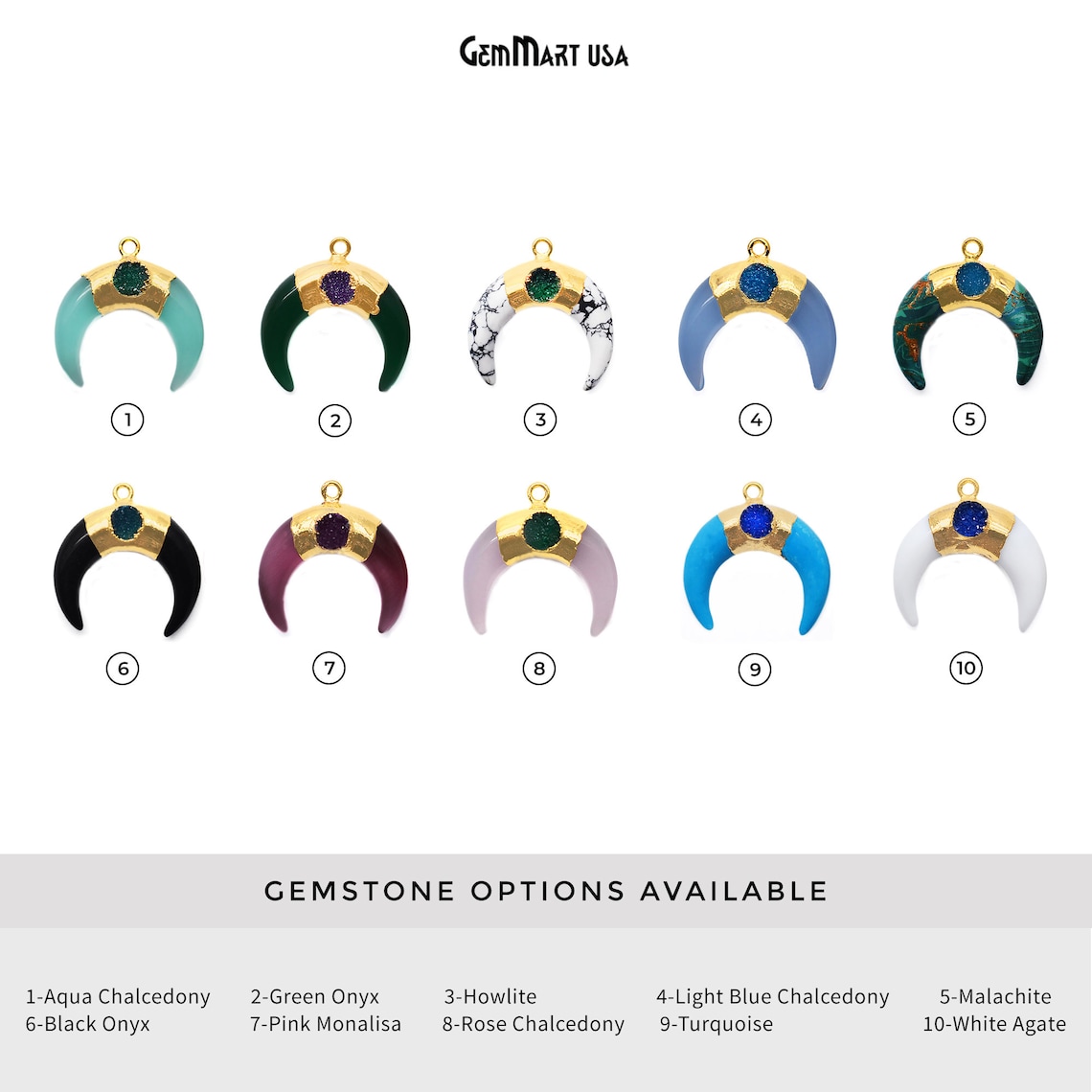 Multi Stone Horn Pendant Gold Plated Pendant Double Horn - Etsy