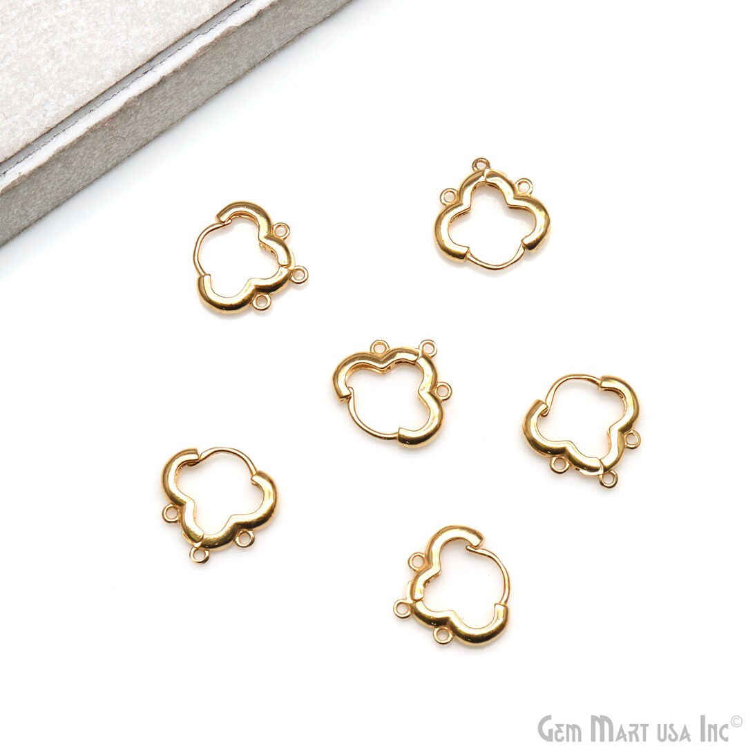 DIY Clover 3 Loop Hoop Clasp Finding Studs Gold Plated Hoop Earring 1 ...