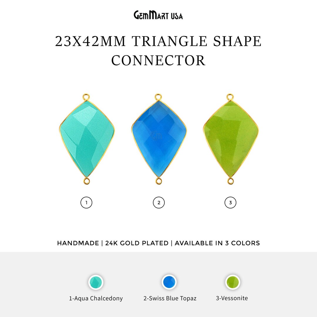 Triangle Shape Gold Bezel Connector, 23x42mm Faceted Gemstone Pendant ...