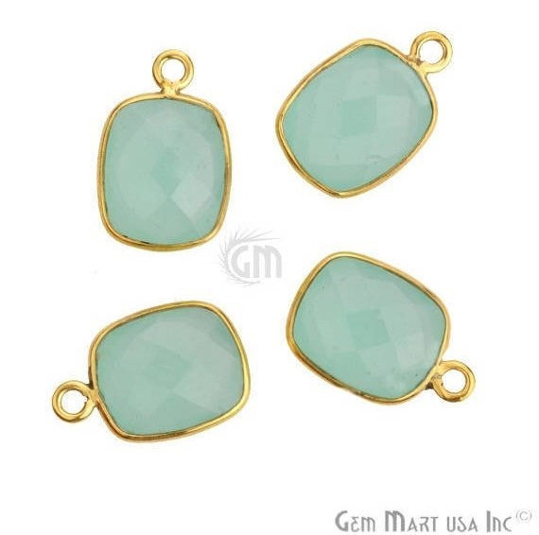 Aqua Chalcedony, Bezel Octagon Shape Connector, 9x11mm Octagon 24k Gold ...