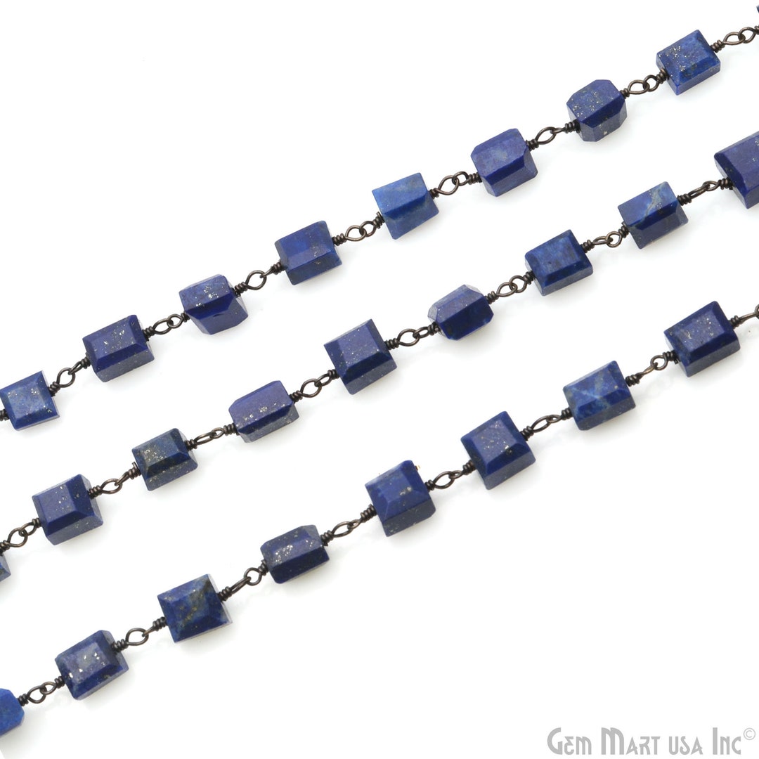 Rosary Chain, Lapis Smooth Tumble Rosary, Black Chain, Faceted Rosary ...