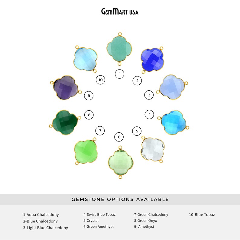 Clover Shape Gold Bezel Connector, 27x20mm Faceted Gemstone Pendant ...