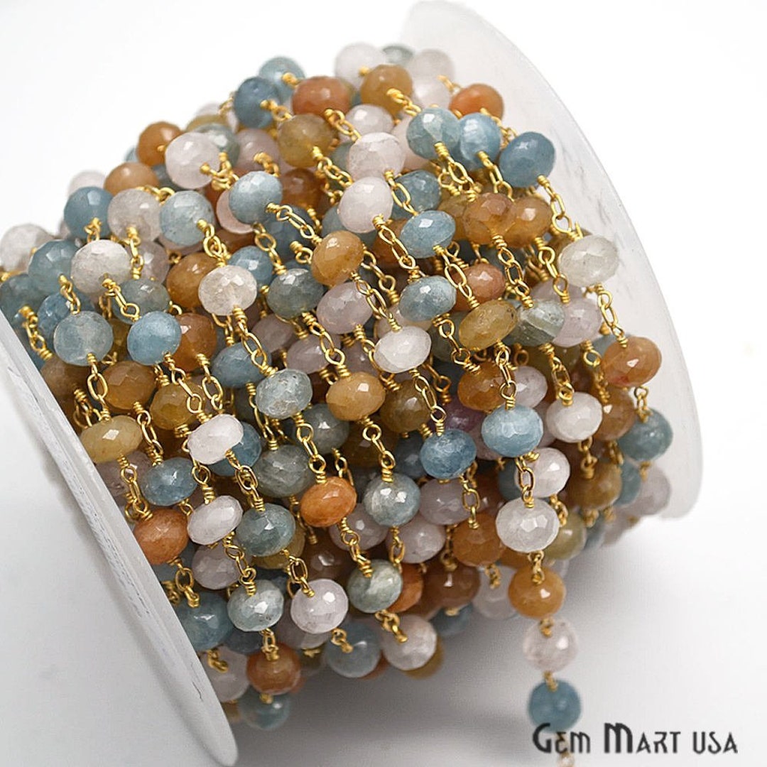 Multi-color Rosary Chain, Rondelle Beads Chain, Gold Plated Chain ...