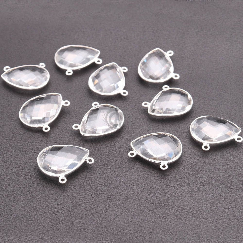 Crystal Bezel Connector, 15x20mm Pears Connector, Silver Bail ...