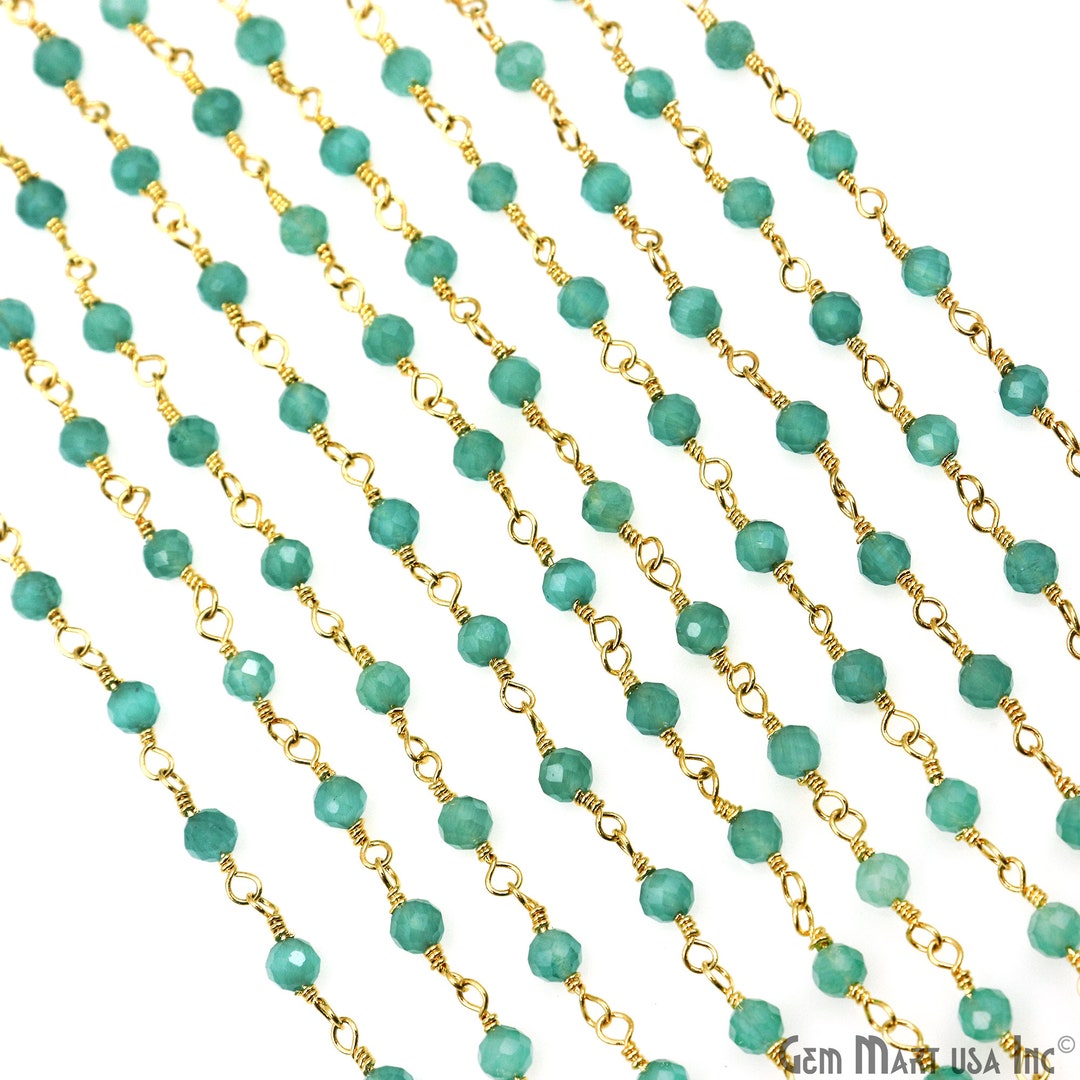 Dark Green Monalisa Chain, Rosary Chain, Faceted Bead Chain, Gold ...
