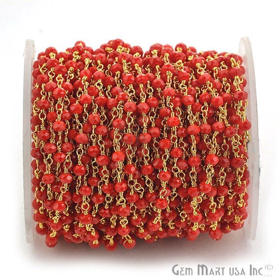 Dark Red Coral 3-3.5mm Wire Wrapped Rosary Chain by Foot | Etsy