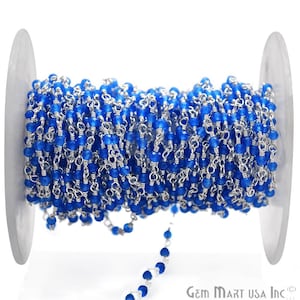 Sky Blue Chalcedony Chain, Rosary Chain, Faceted Bead Chain, Tiny Bead ...