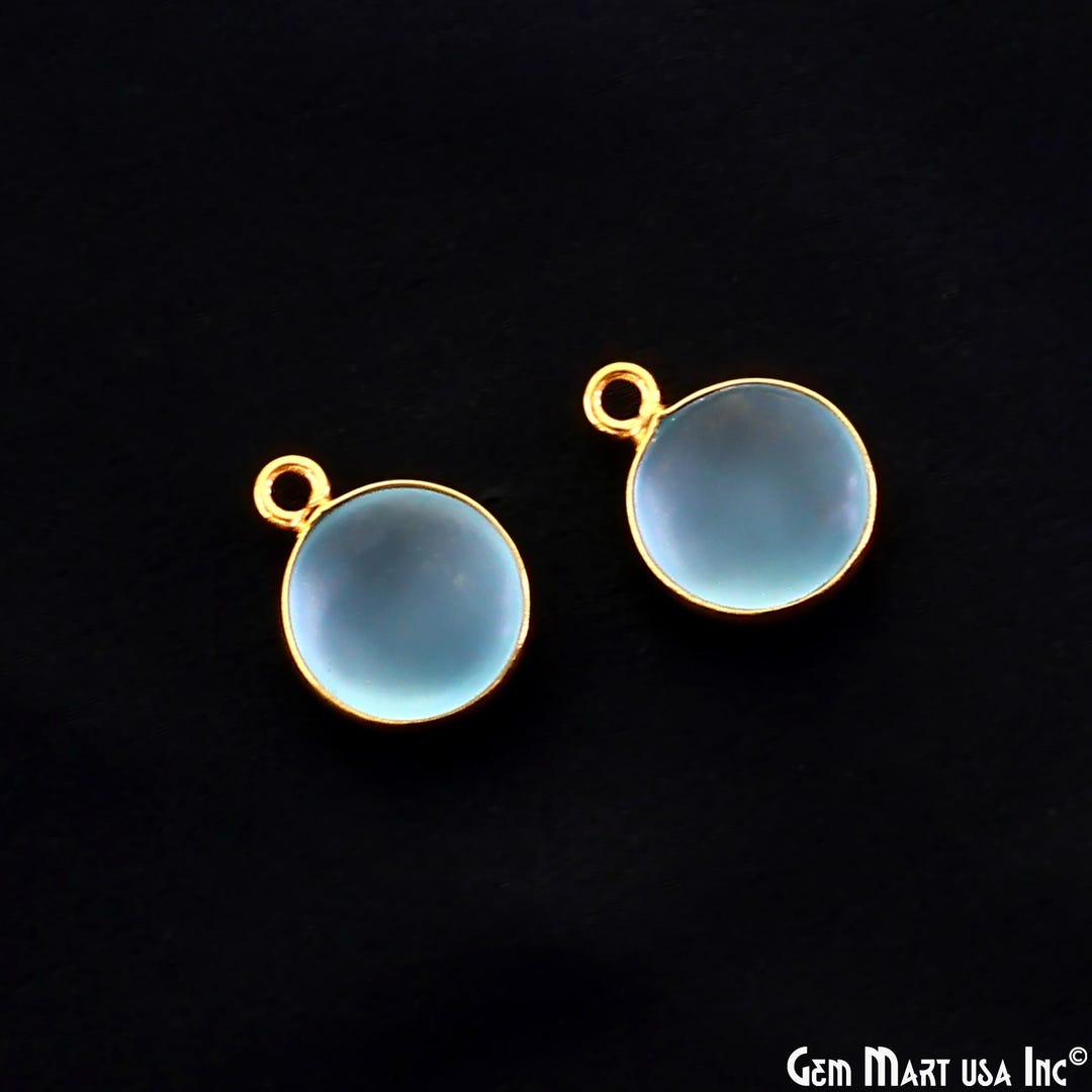 Sky Blue Frosted Round Gold Bezel Connector, 10mm Cabochon Gemstone ...