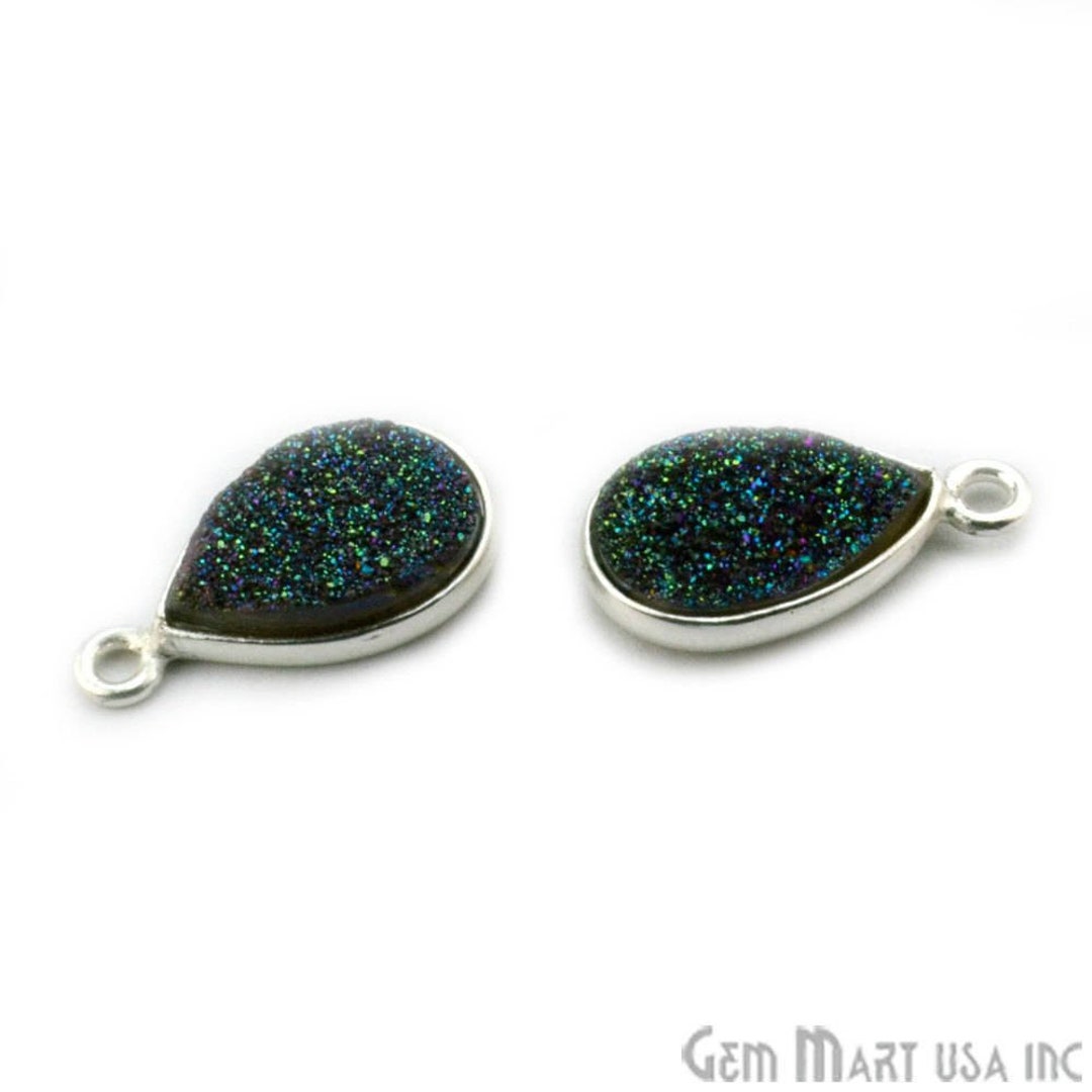 Green Druzy Pears Shape Bezel Connector, Silver Plated Connector, Bezel ...