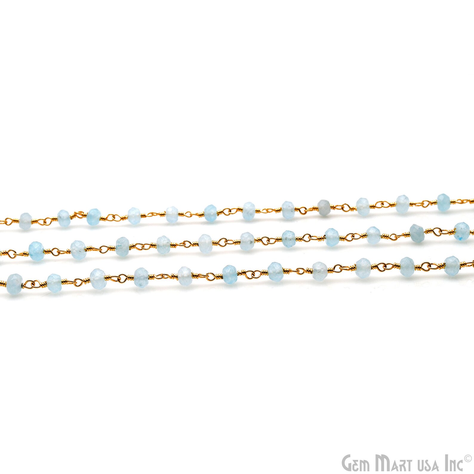 Light Blue Jade Chain, Rosary Chain, Gold Plated, Faceted Bead Chains ...