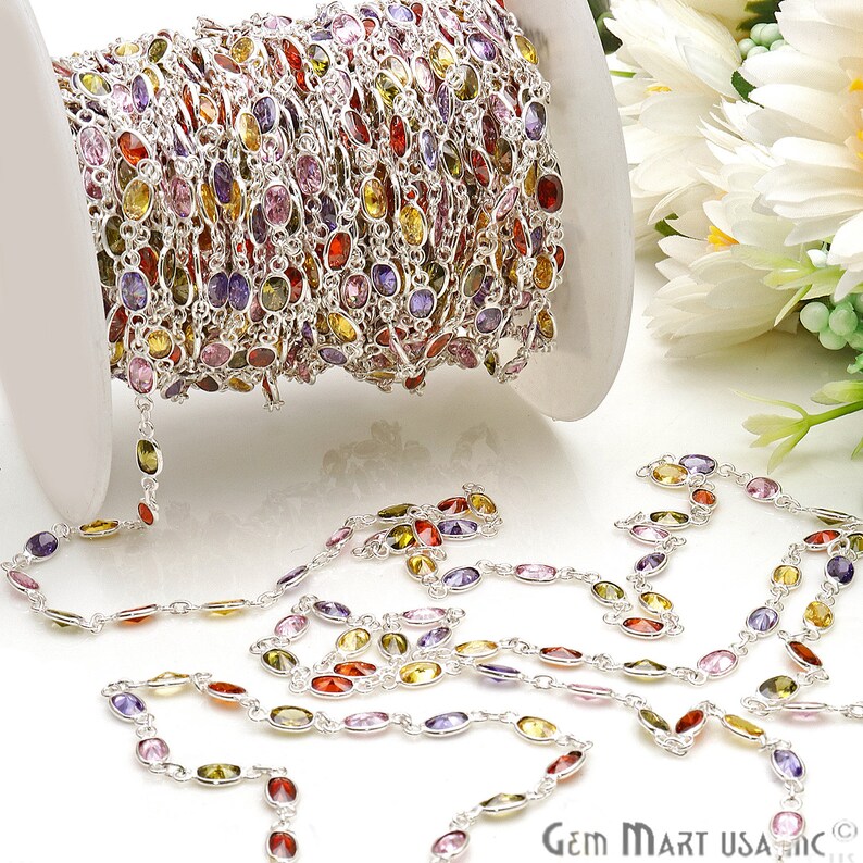 5 Feet Multi Color Oval Shape 6x4mm Silver Plated Continuous - Etsy