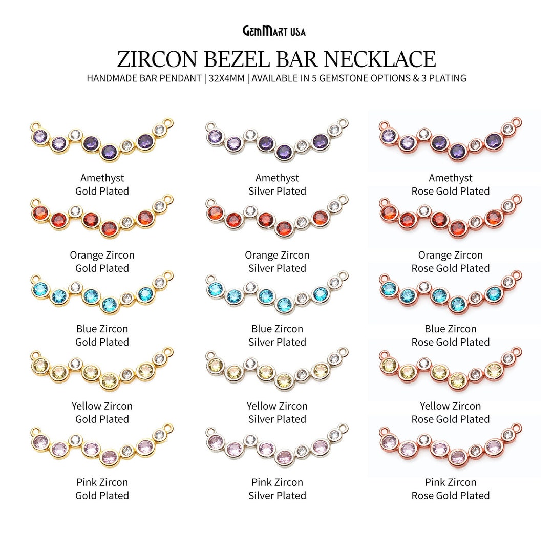 Zircon Gold Bezel Bar Necklace, Bar Pendant 32x4mm Double Bail Necklace ...