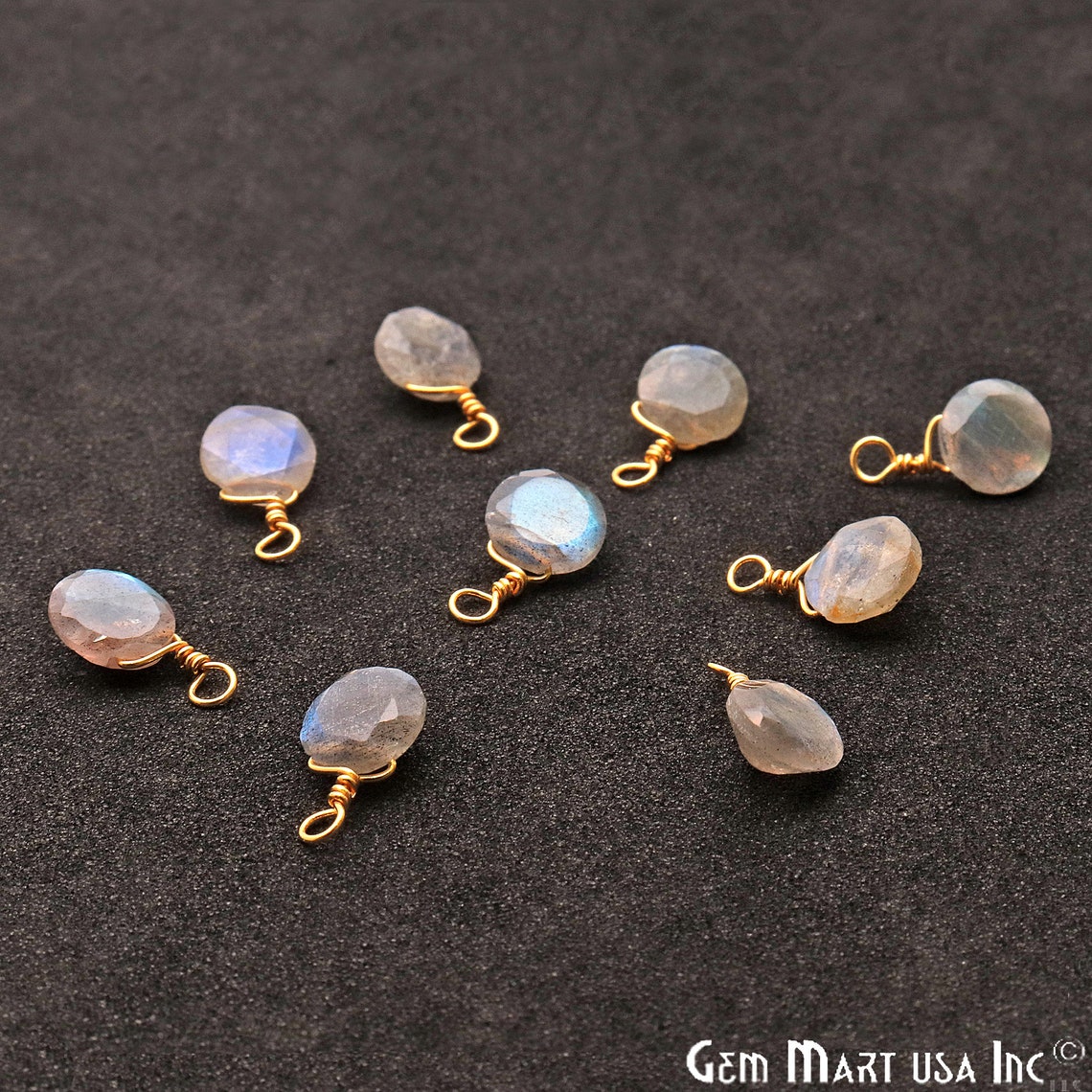 Labradorite, Gold Plated Wire Wrapped Pendant, Round Shaped Gemstone ...