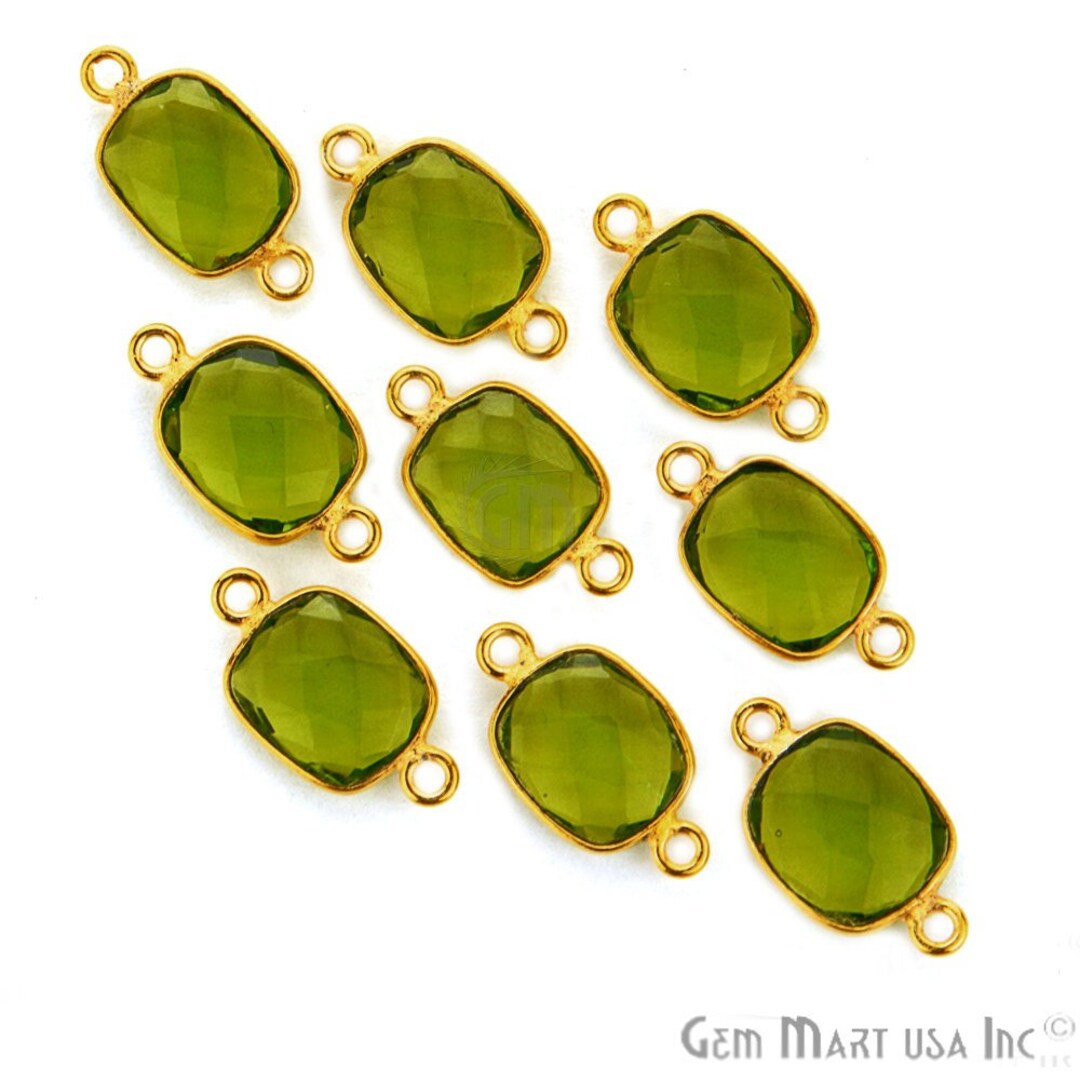 Peridot Quartz Connector, 9x11mm Octagon Shape 24k Gold Plated Double ...
