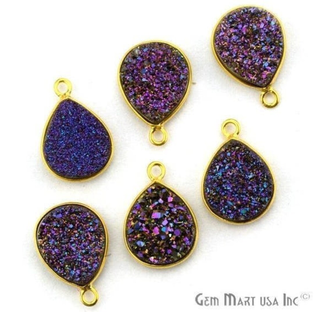 Natural Purple Druzy, Bezel Pears Shape Connector, 10x12mm Pears 24k ...