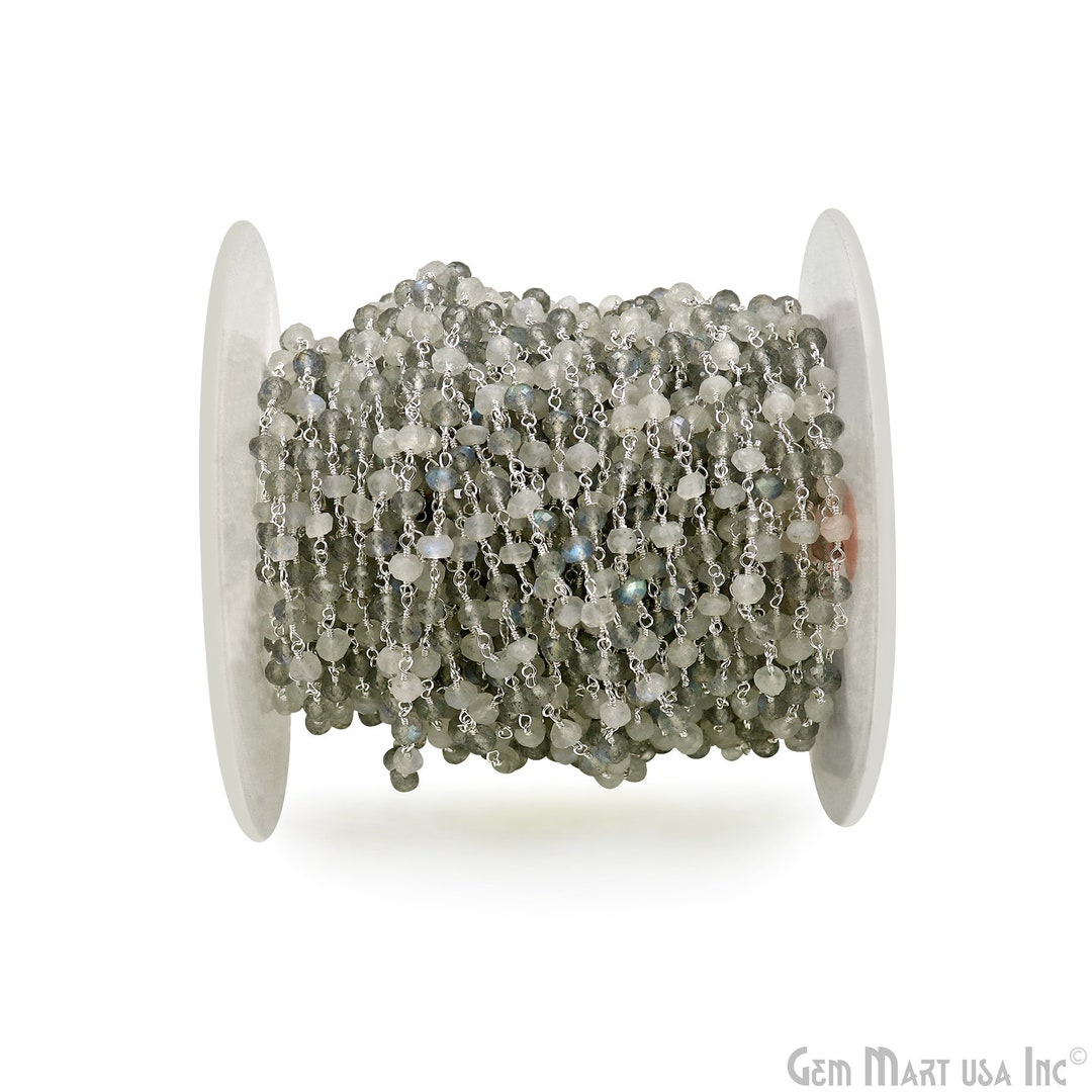 Labradorite and Rainbow Moonstone Rosary Chain, Silver Plated, Faceted ...