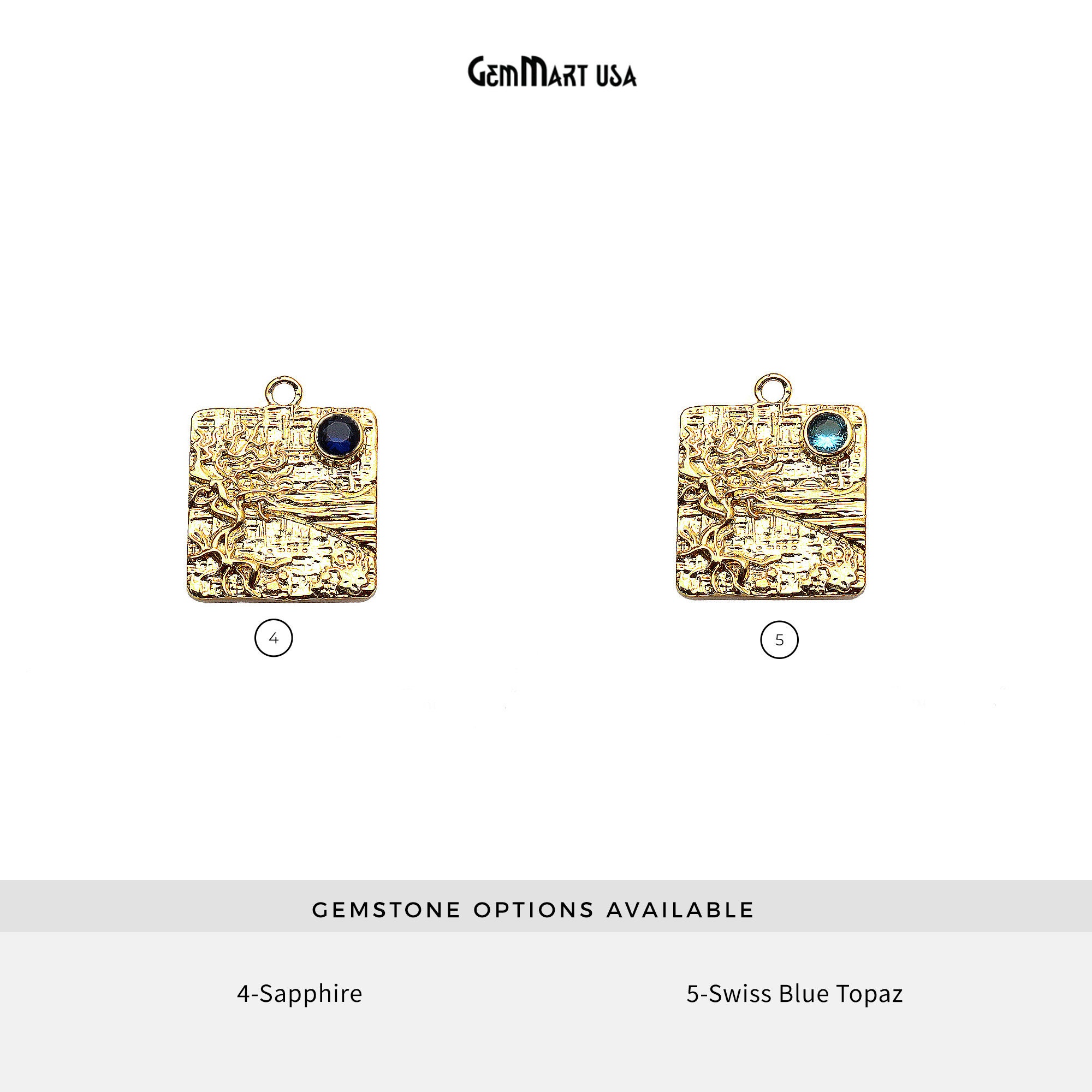 Square Shape Beaten Gold Gemstone Pendant 22x18mm Hammered | Etsy