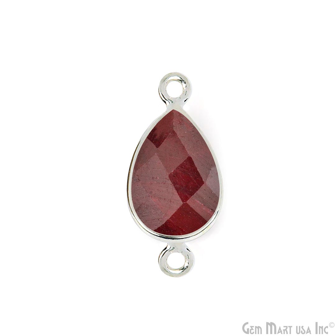 Natural Ruby, Bezel Pears Shape Connector, 8x12mm Pears Silver Plated ...