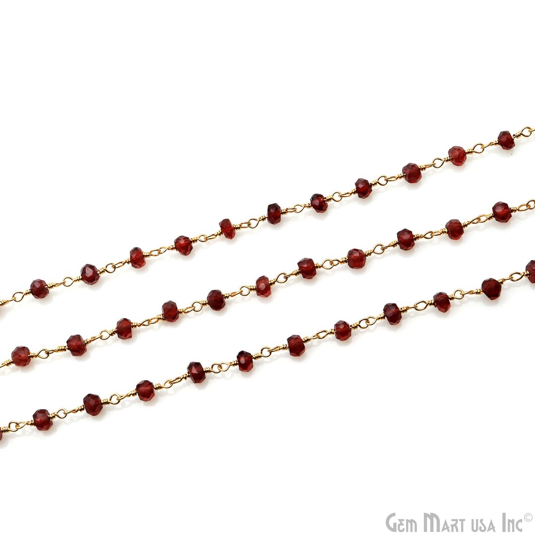 Garnet Chain, Rosary Chain, Gold Plated, Faceted Bead Chains, Tiny ...