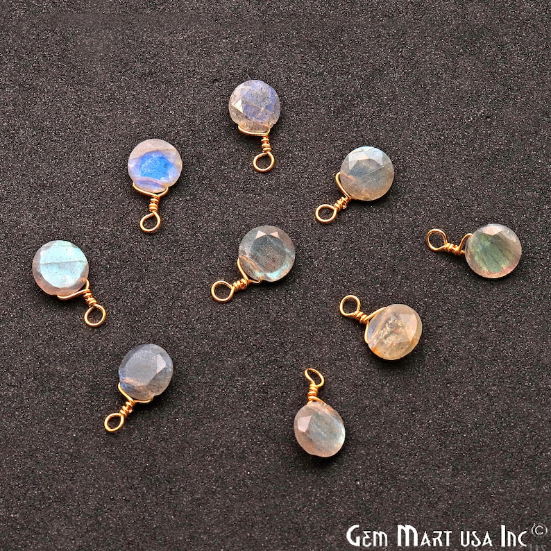 Labradorite, Gold Plated Wire Wrapped Pendant, Round Shaped Gemstone ...