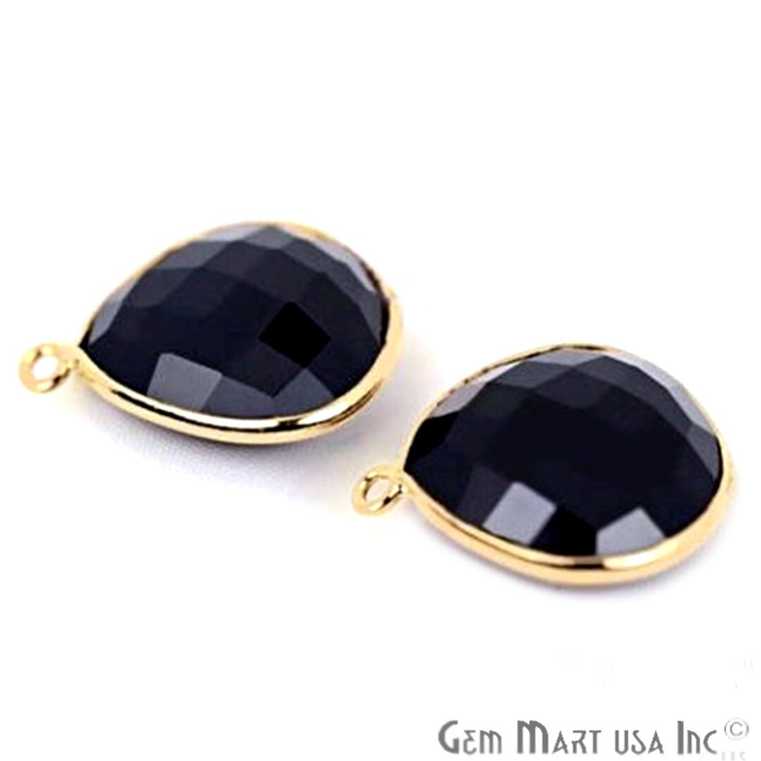 Black Onyx, Bezel Heart Shape Connector, 16mm Heart 24k Gold Plated ...