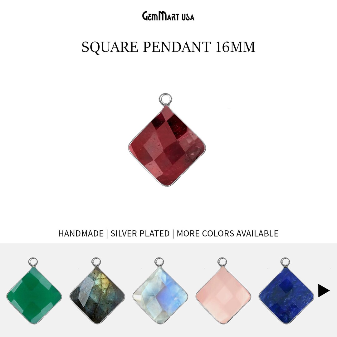 Square Silver Bezel Pendant 16mm Silver Plated Charm Single Loop ...