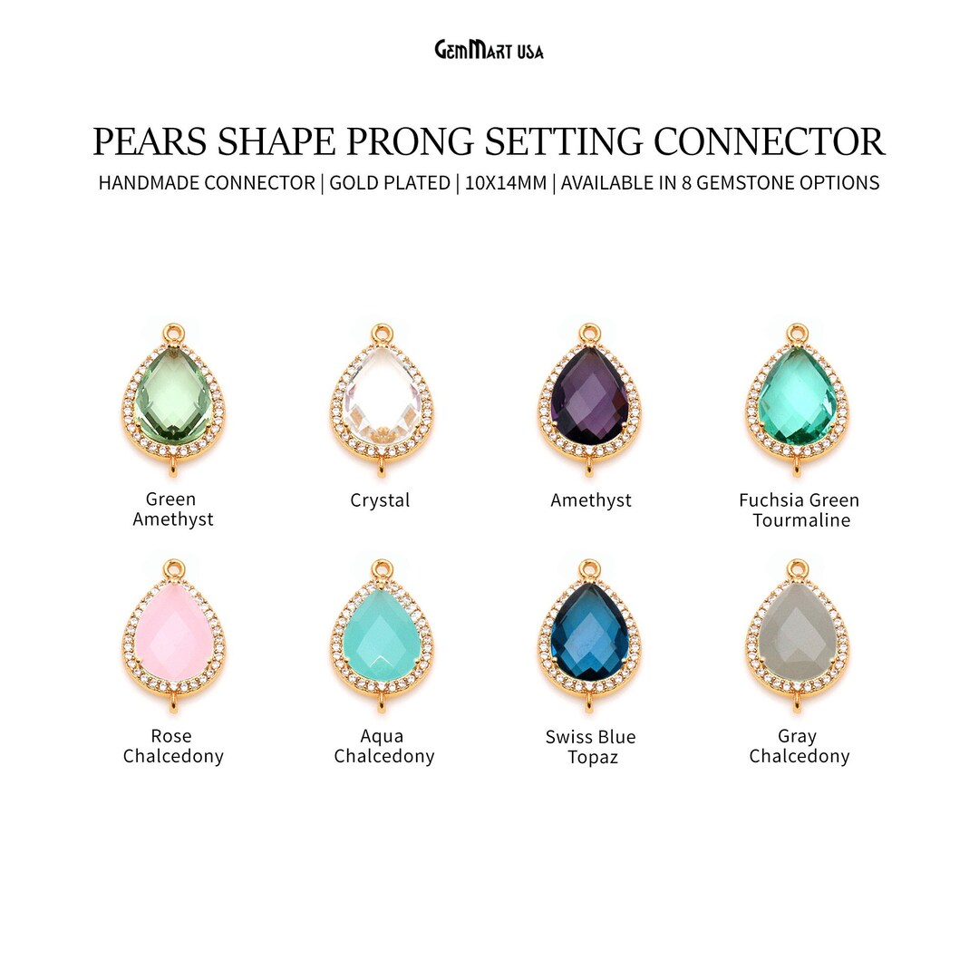 Pears 10x14mm,gold Prong Setting, Pendant Connector, Cubic Zircon Pave ...