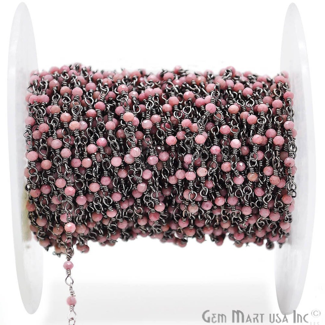 Rhodochrosite Rondelle Bead Rosary Chain, Oxidized Wire Wrapped Rosary ...
