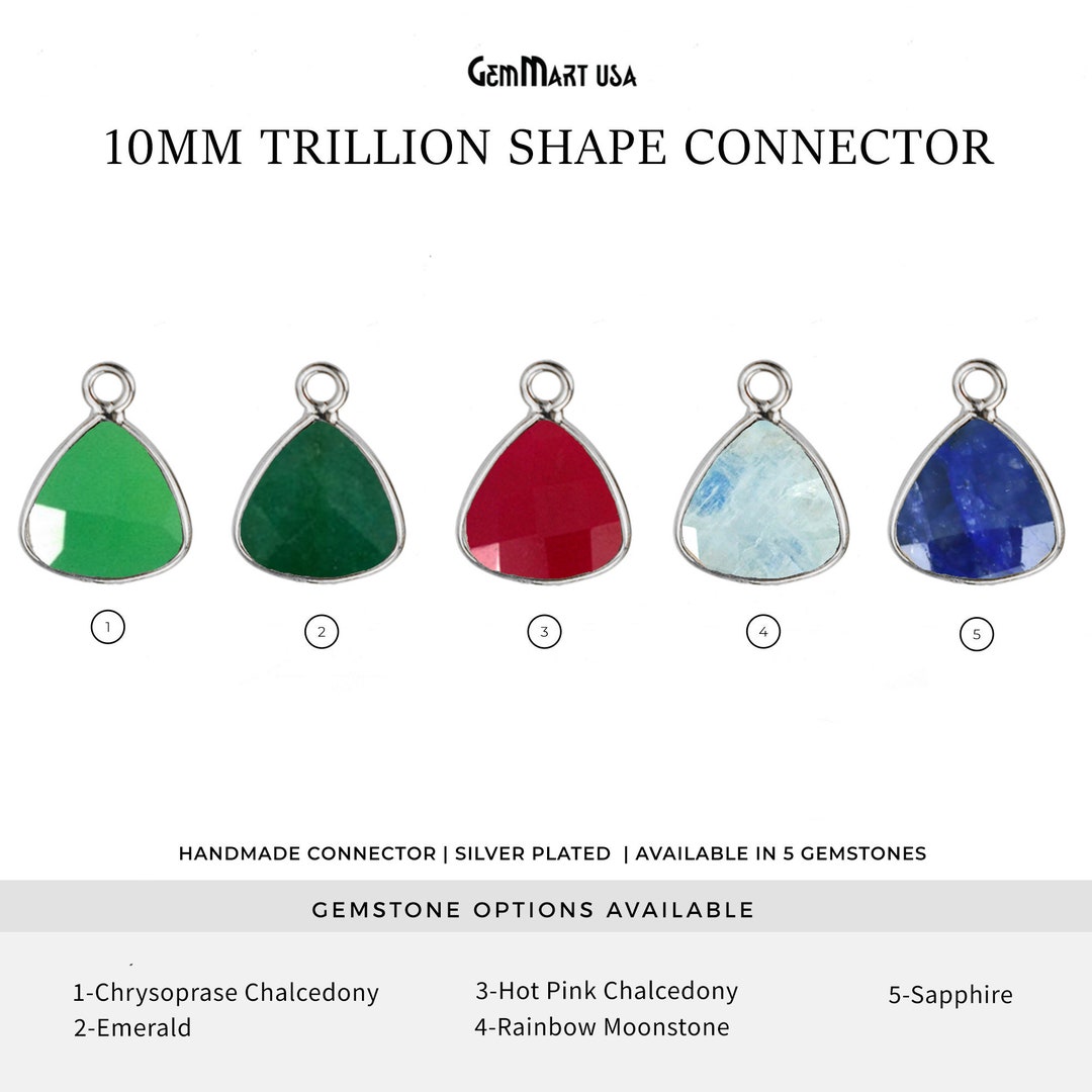 Trillion Shape Silver Bezel Connector, 10mm Faceted Gemstone Pendant ...
