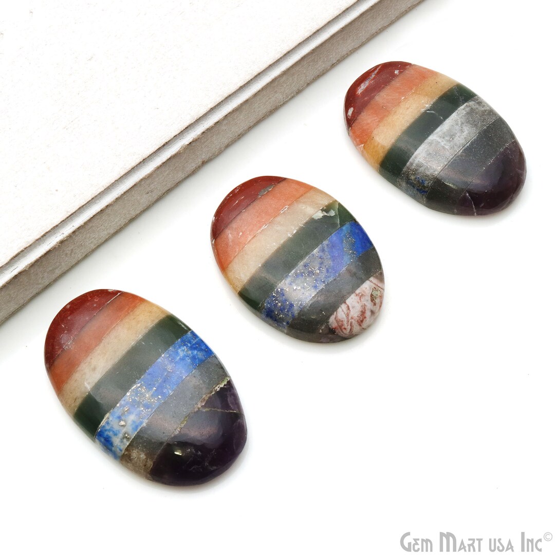 Seven Chakra Oval Worry Stone - Natural Hand-carved Thumb Gemstone ...